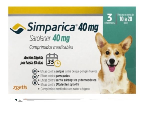 SIMPARICA 40 MG X 3 COMPRIMIDOS 10 A 20 KG | FARMACIAS CHILE SPA